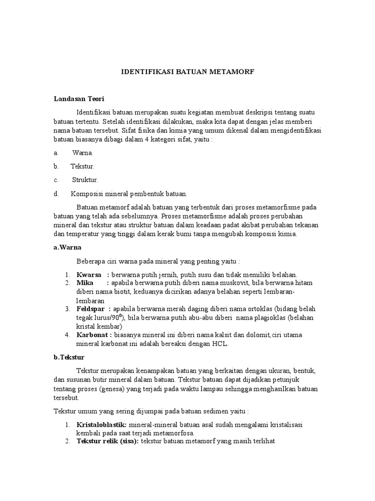 Identifikasi Batuan Metamorf | PDF | Ilmu Sosial | Sains & Matematika