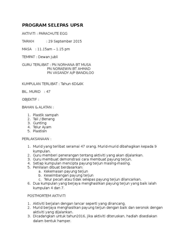 Program Selepas Upsr | PDF