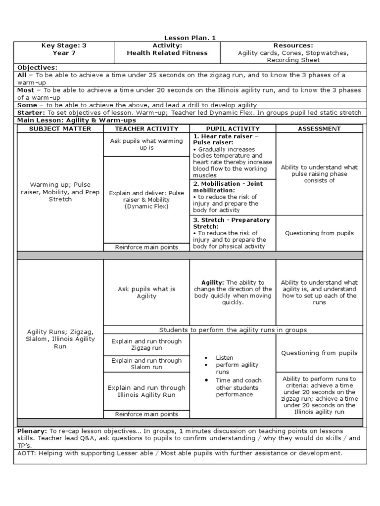 Year 7 Health Fitness Lesson Plan | PDF