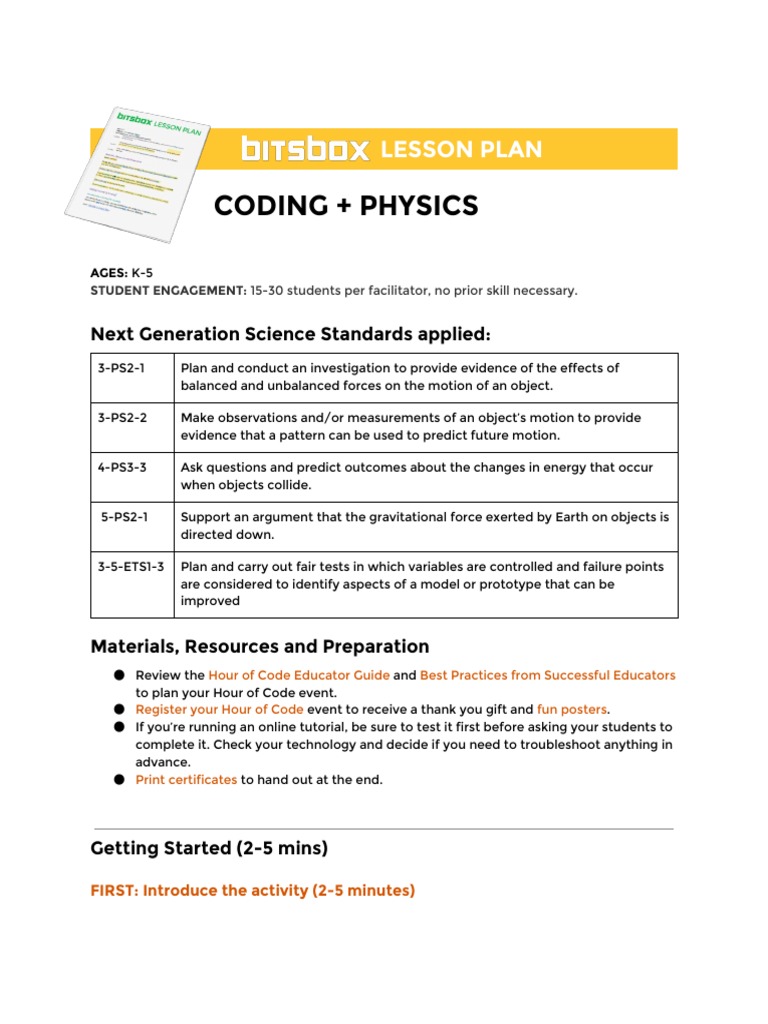 Coding + Physics: Lesson Plan | PDF | Physics | Science