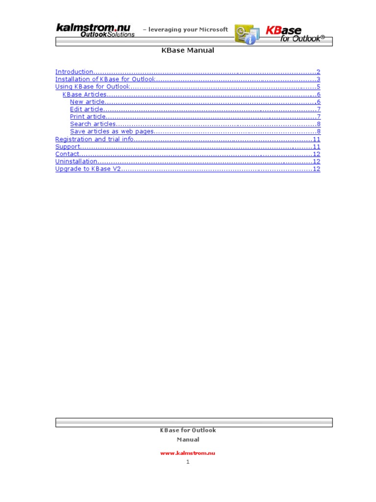 KBase for Outlook User Guide | PDF | Microsoft Outlook | Web Page