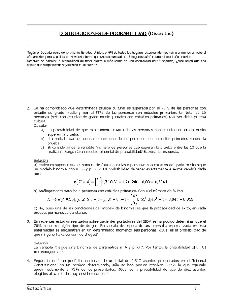 Ejercicios de Distribuciones de Probabilidad Discretas | PDF | Probabilidad | Aleatoriedad