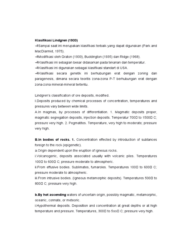 Lindgren's classification of ore deposits | PDF
