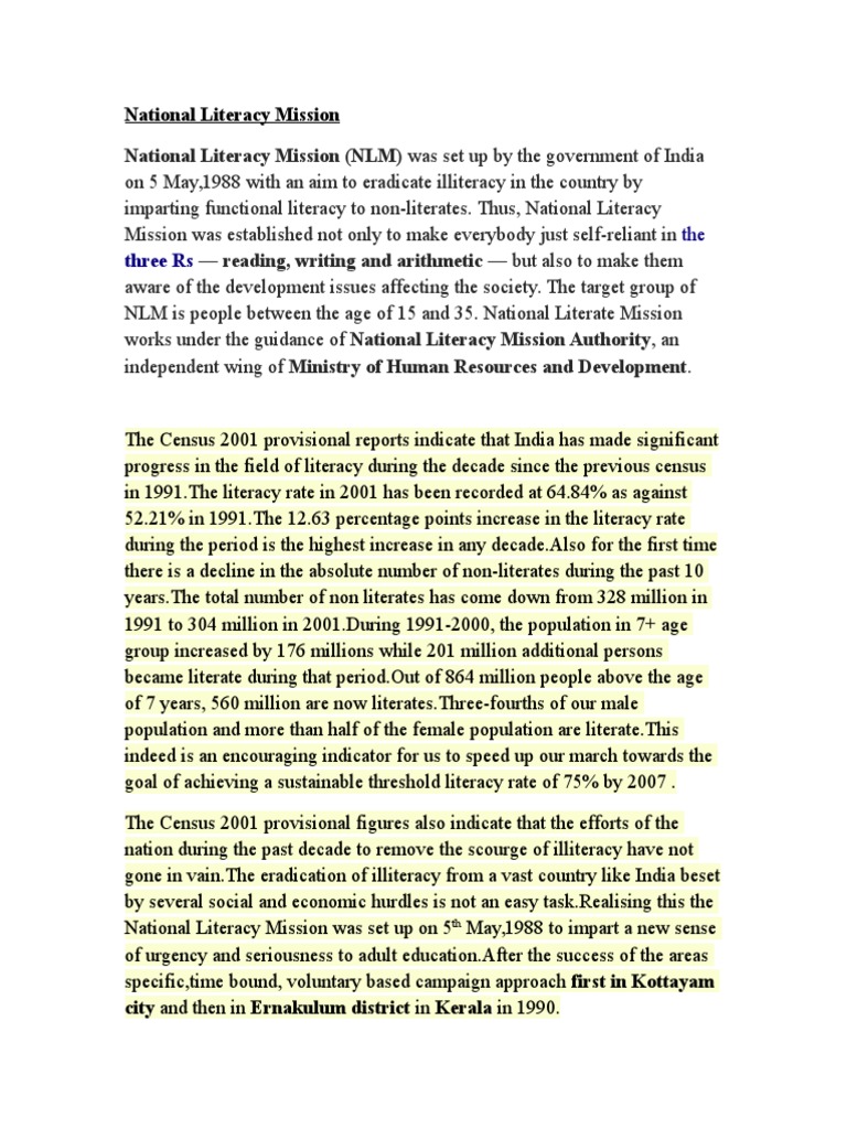 National Literacy Mission | PDF | Literacy | Adult Education