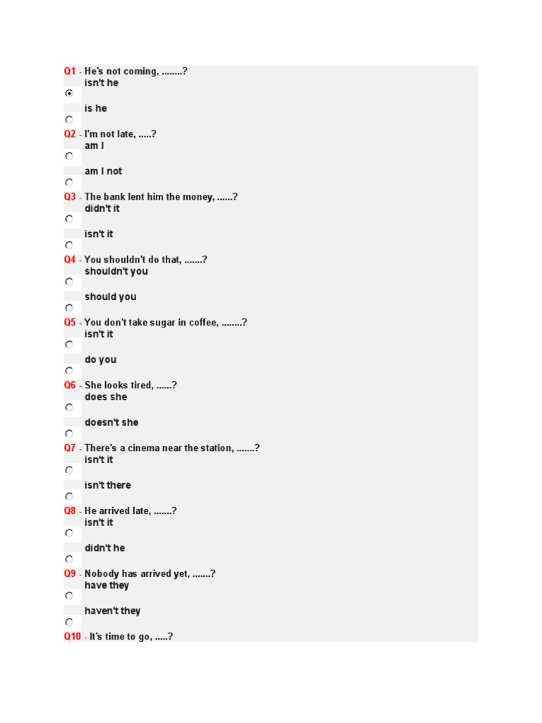 Tag Questions Practice Exercises | PDF