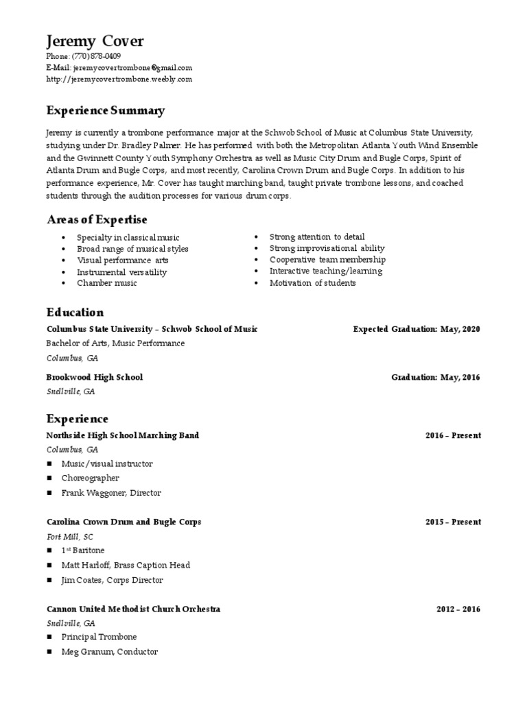 cover jeremy resume | Orchestras | Trombone