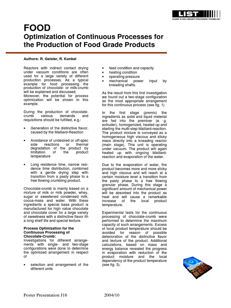 Food Optimization of Continuous Processes For The Production of Food ...