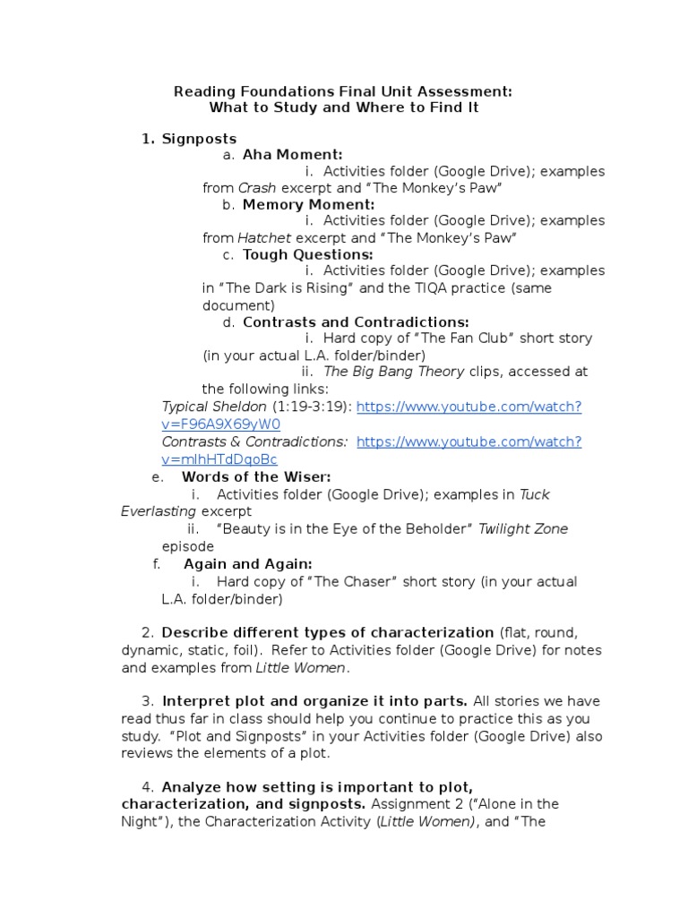 Reading Foundations Final Unit Assessment: What To Study and Where To ...