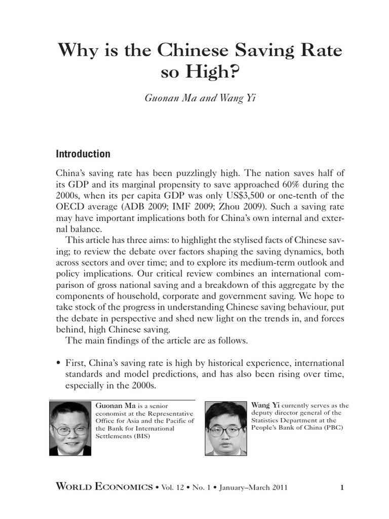 Why Is The Chinese Saving Rate So High?: Guonan Ma and Wang Yi | PDF ...