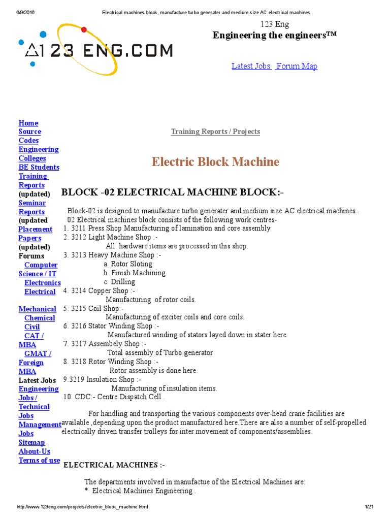 Electrical Machines Block, Manufacture Turbo Generater and Medium Size ...