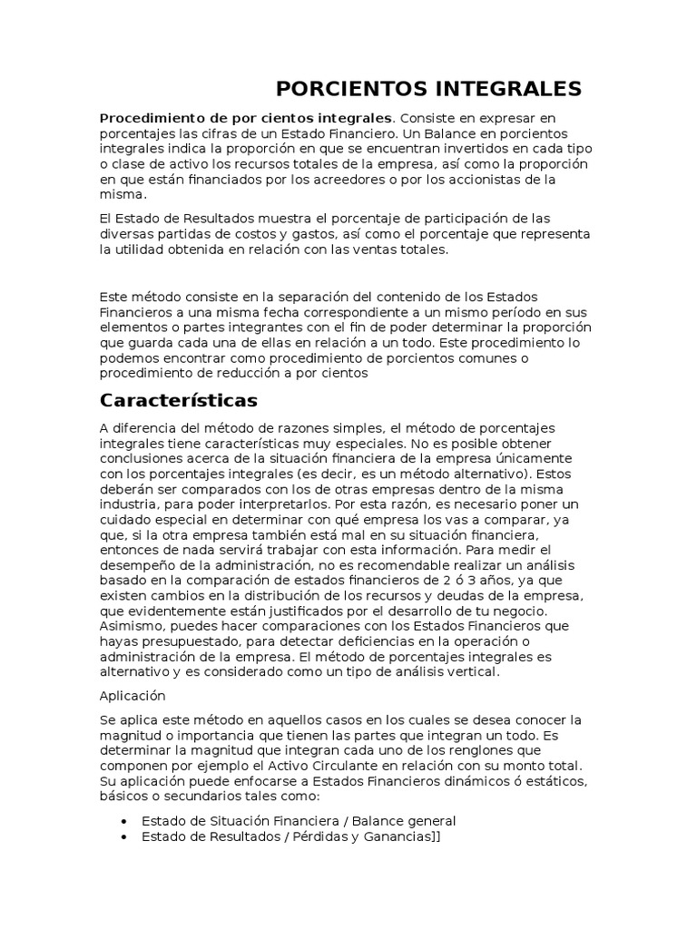 Porcientos Integrales | PDF | Estado de resultados | Integral