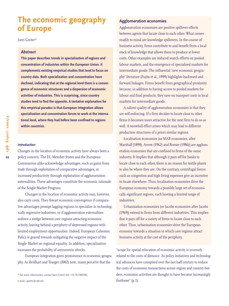Economic Geography of Europe - CPB-NL | PDF | Economics | European Union