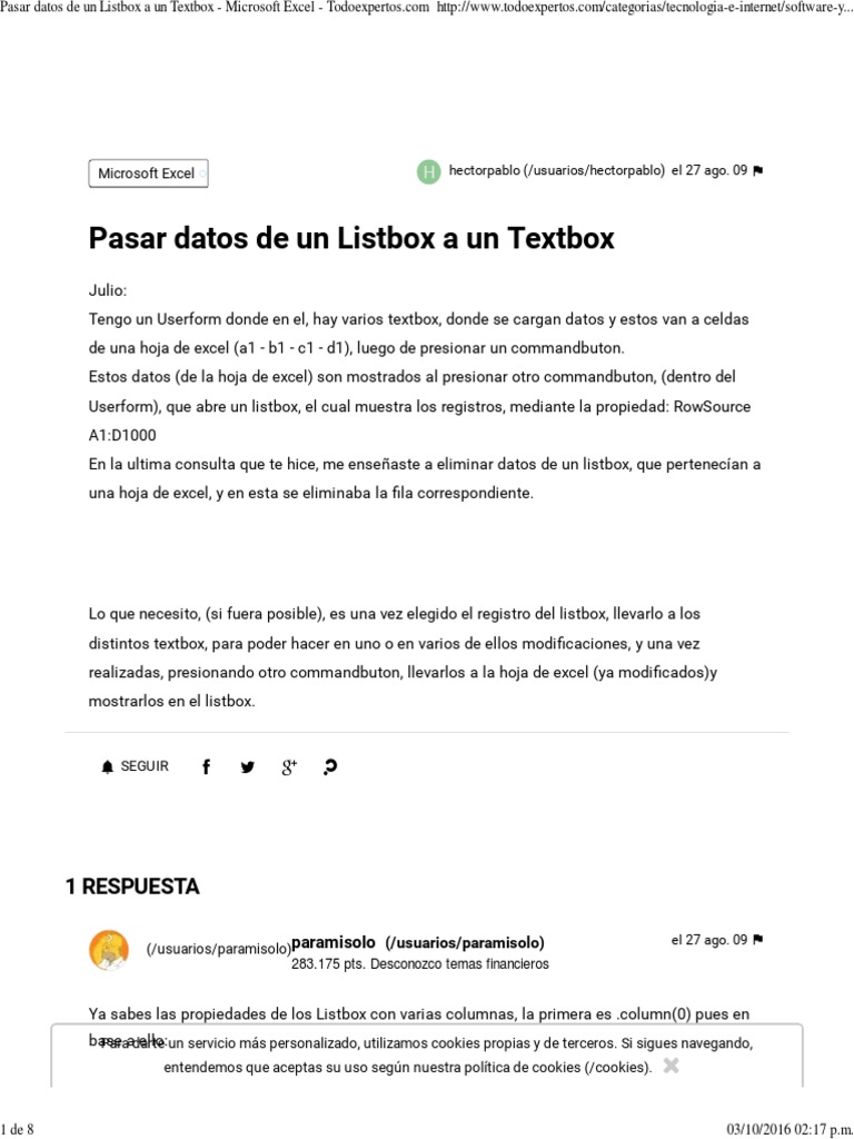 Pasar Datos de Un Listbox A Un Textbox - Todoexpertos | PDF | Cookie ... Pasar Datos de Un Listbox A Un Textbox - Todoexpertos | PDF | Cookie ...