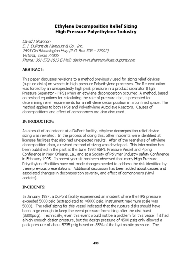 Ethylene Decomposition Relief Sizing High Pressure Polyethylene ...
