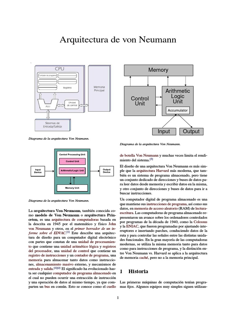 Arquitectura de Von Neumann | PDF | Unidad Central de procesamiento ...
