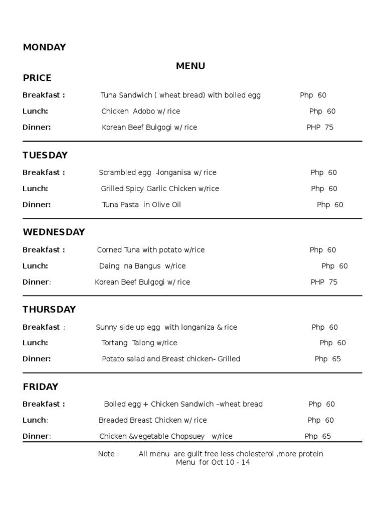My Food Menu Oct 10-14 | PDF