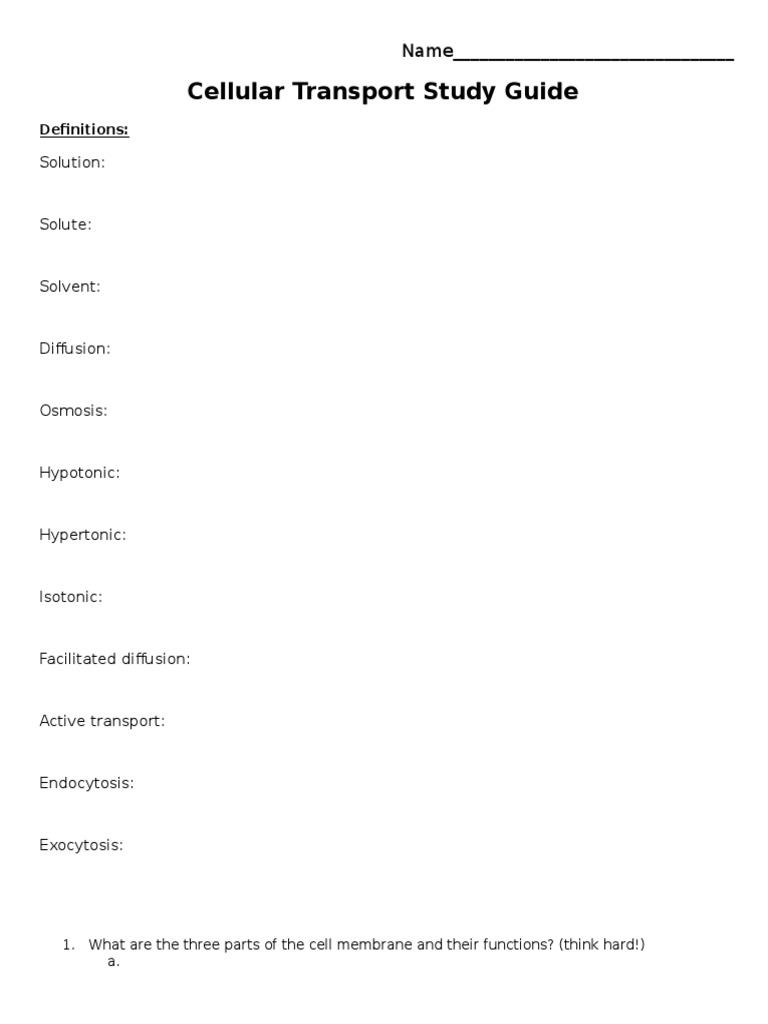 Cell Transport Study Guide | PDF