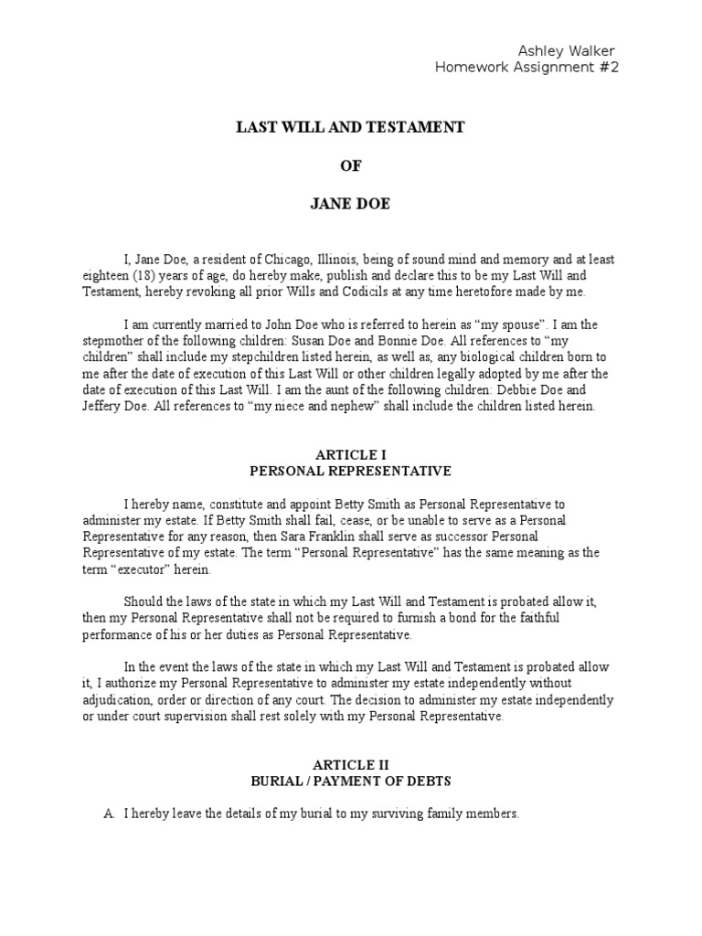 Last Will and Testament Homework | PDF | Will And Testament | Property