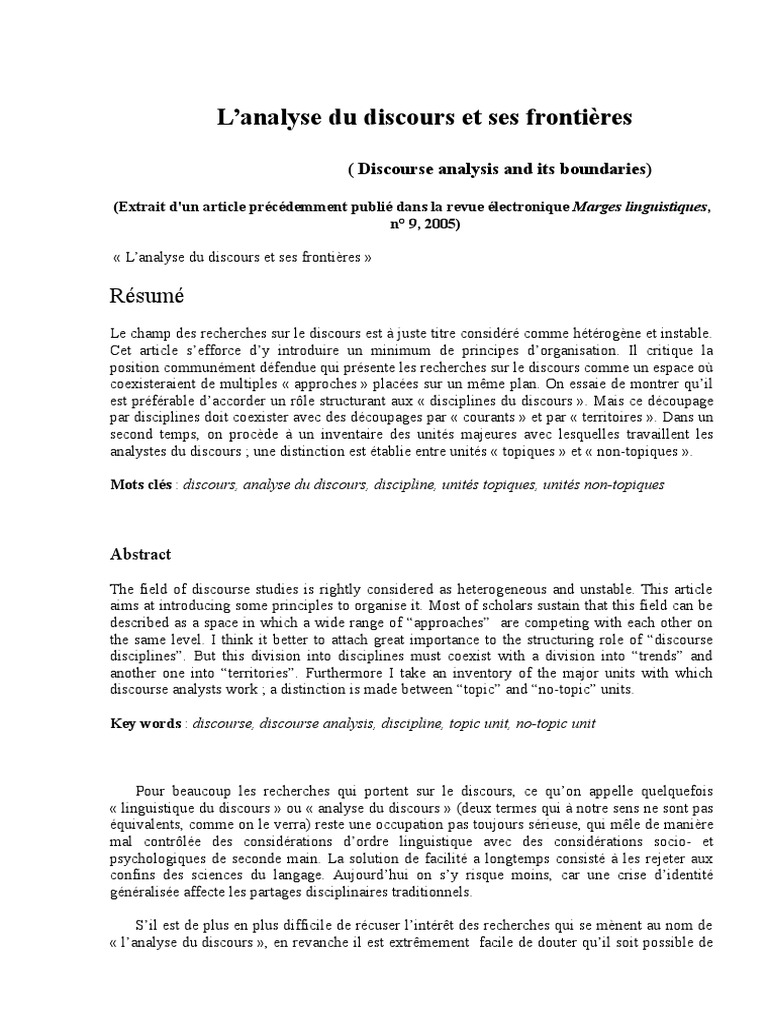 L’Analyse Du Discours Et Ses Frontières | Linguistique | Science