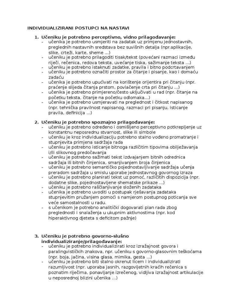 Individualizirani Postupci Na Nastavi | PDF