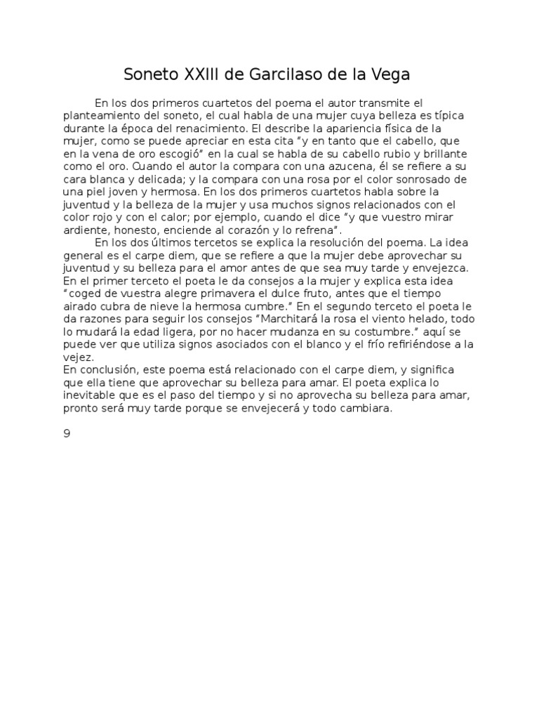 Soneto Xxiii de Garcilaso de La Vega | PDF