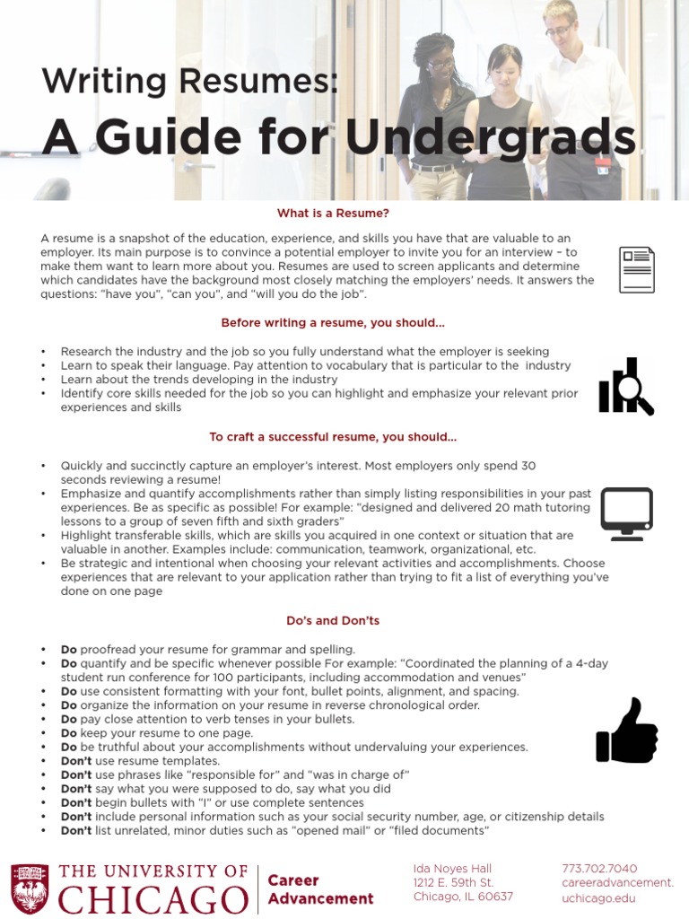 A Guide For Undergrads: Writing Resumes | PDF | University Of Chicago ...