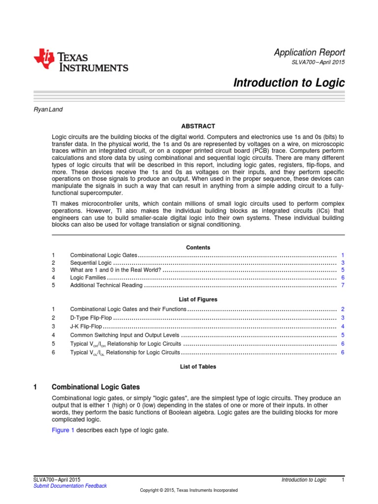 Introduction To Logic: Application Report | PDF | Logic Gate | Cmos
