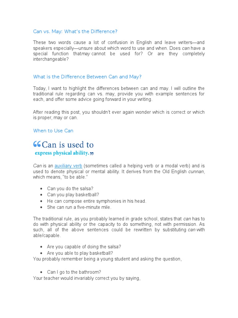 Can vs. May: Key Differences Explained | PDF | Language Arts ...