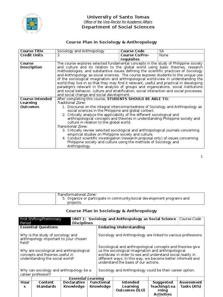 OBE Course Plan SA 2 | PDF | Sociology | Social Science