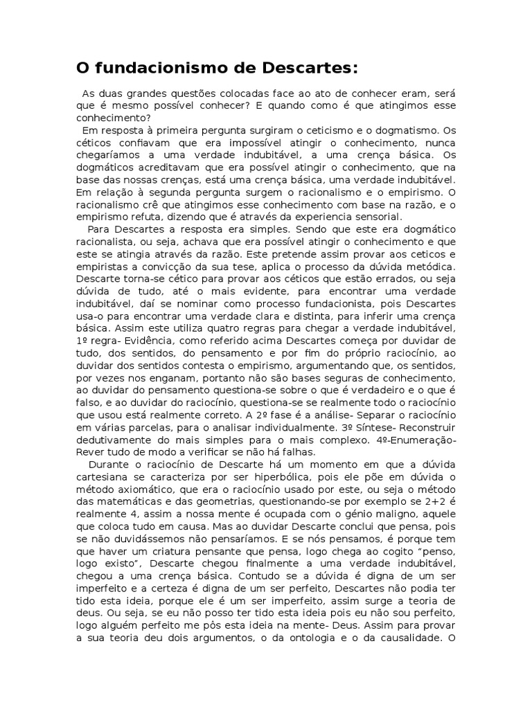 O Fundacionismo de Descartes | PDF | Empiricismo | Ceticismo