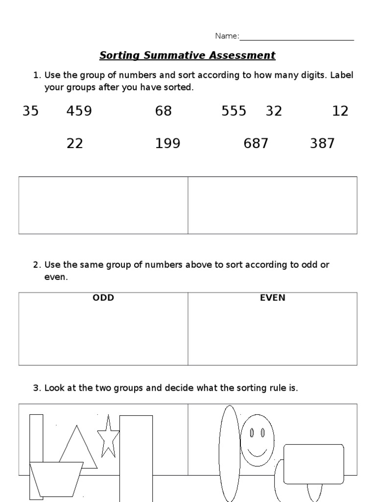 Sorting Assessment 1 | PDF