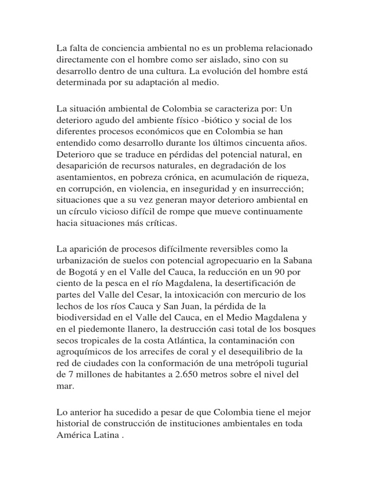 Falta de Conciencia Ambiental | PDF | Desarrollo sostenible | Contaminación