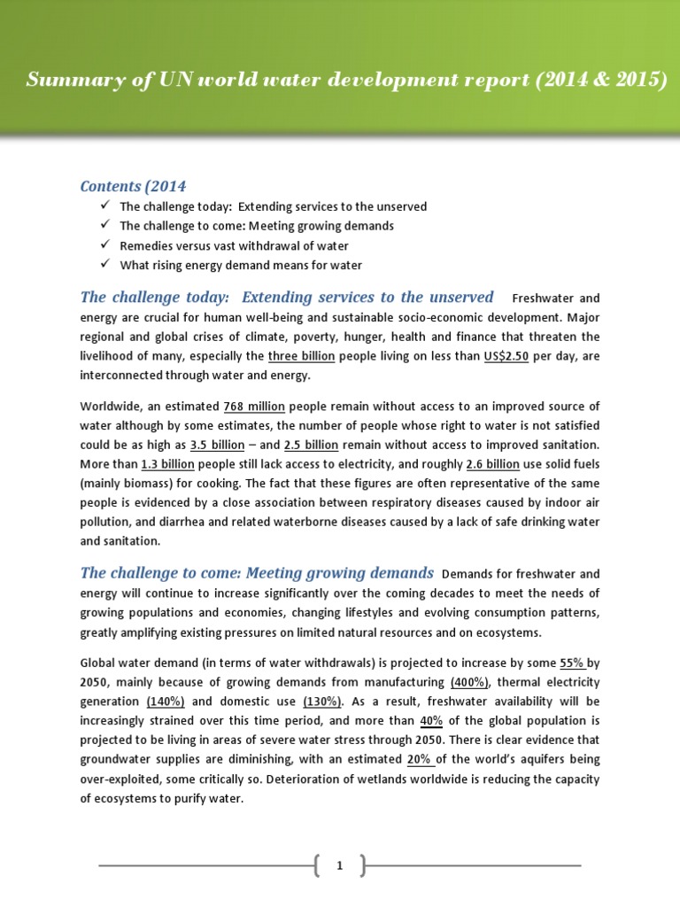 UN water development reports summary 2014-2015 | PDF | Water Resources ...