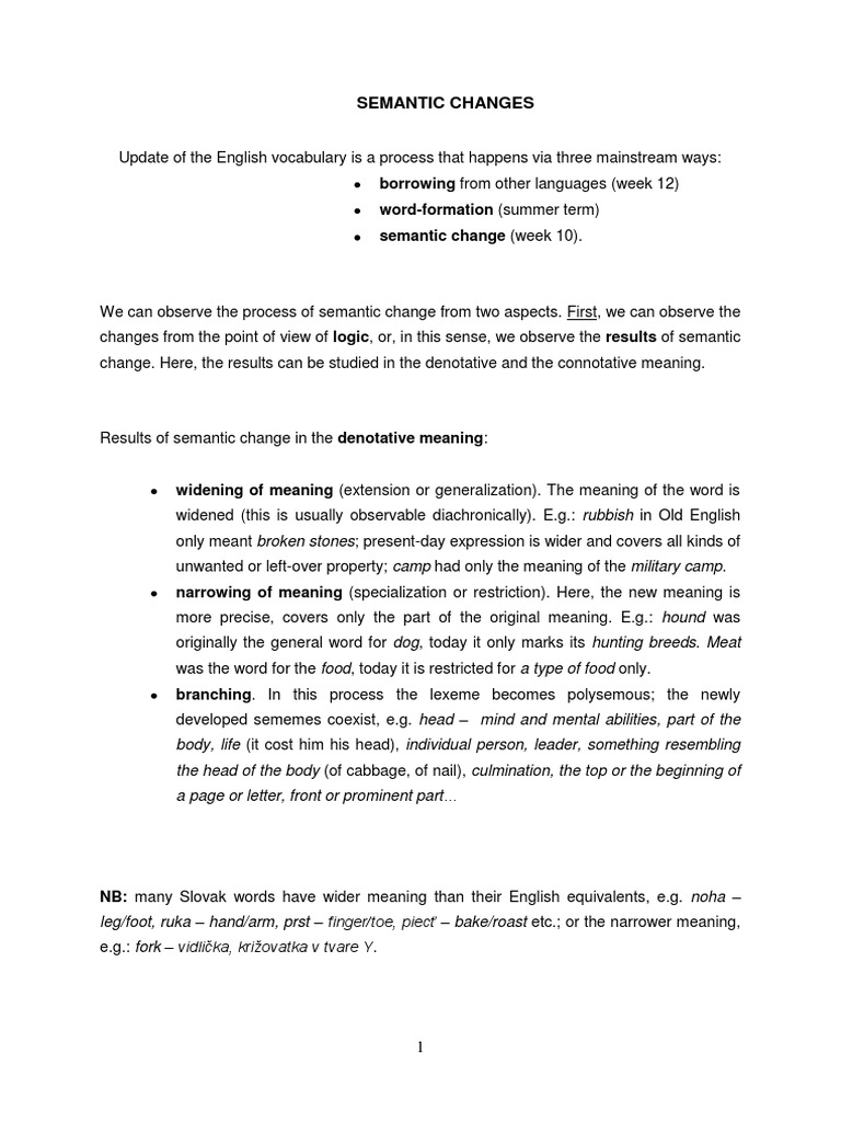Week 10 - Semantic Changes | PDF | Semantics | Word