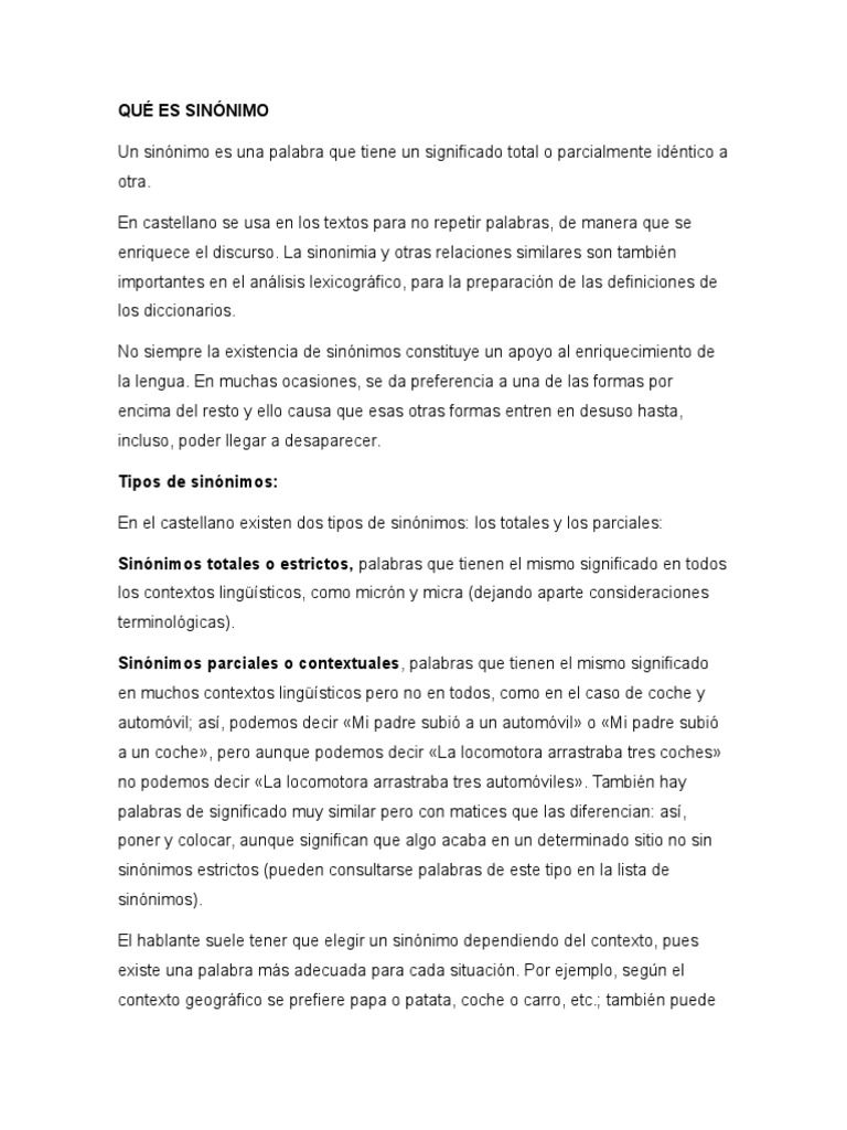 Qué Es Sinónimo y Un Antónimo. | PDF | Palabra | Lengua española