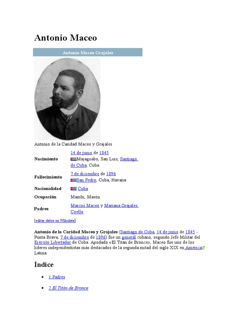 Biografía de Antonio Maceo: El Titán de Bronce | PDF | Militar | Cuba