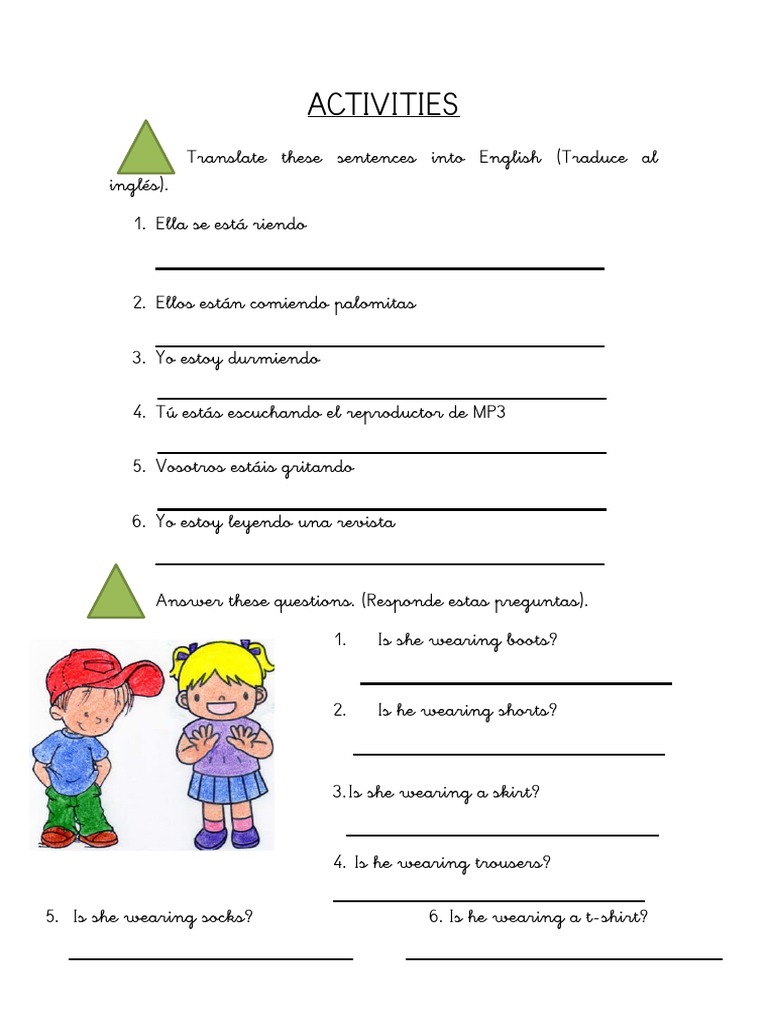 Activities Present Continuous and Clothes | PDF | Artes del Lenguaje y ...