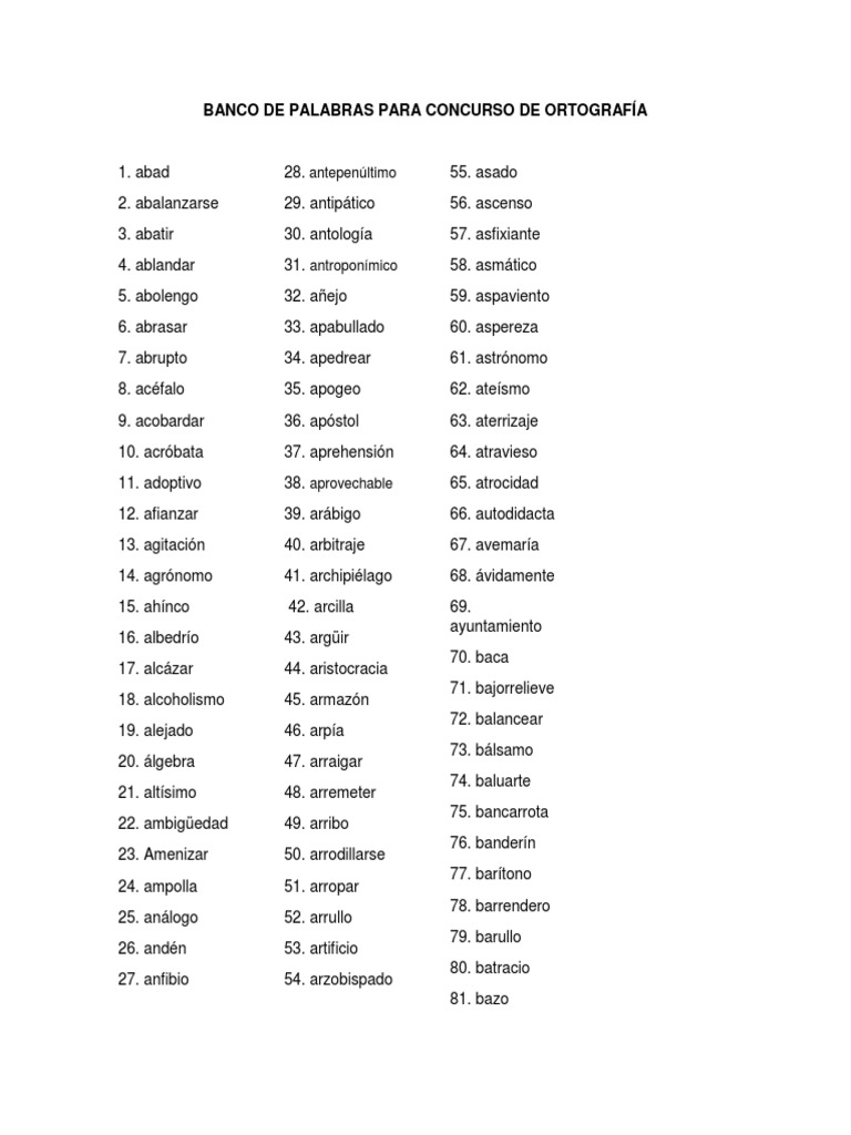 Banco de Palabras para Concurso de Ortografia. | PDF | Naturaleza