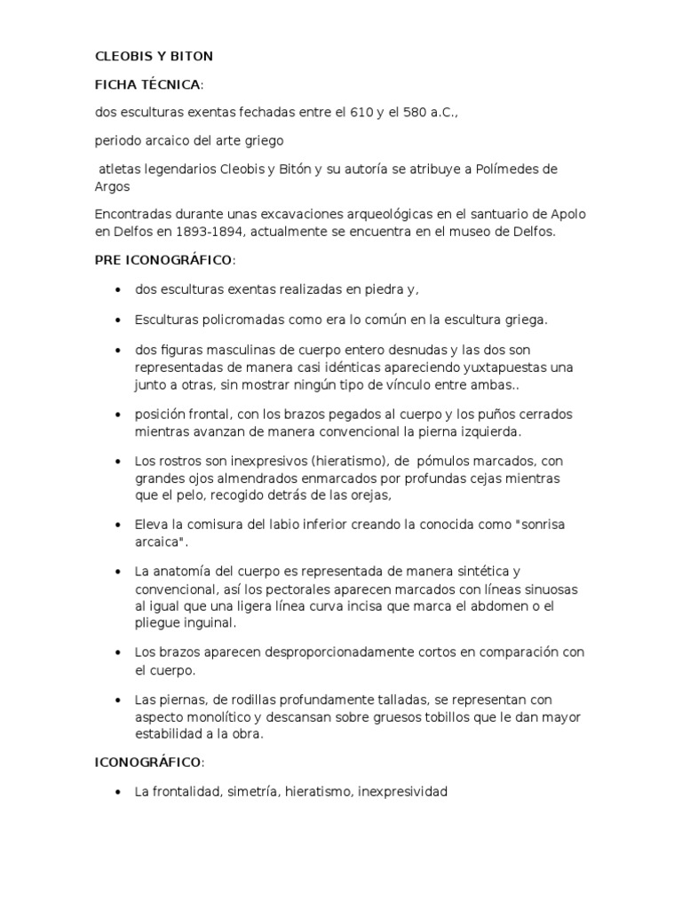 Cleobis y Bitón: Escultura Arcaica Griega | PDF | Escultura | Artes ...