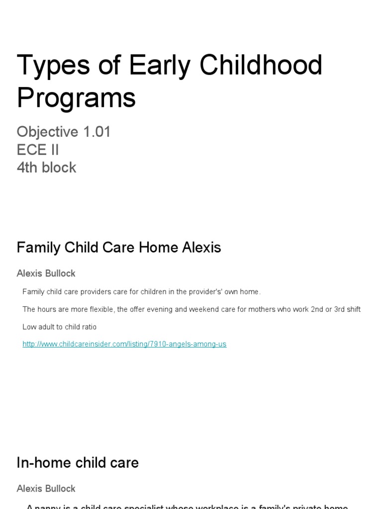 Types of Early Childhood Programs 4th Block | PDF | Child Care ...