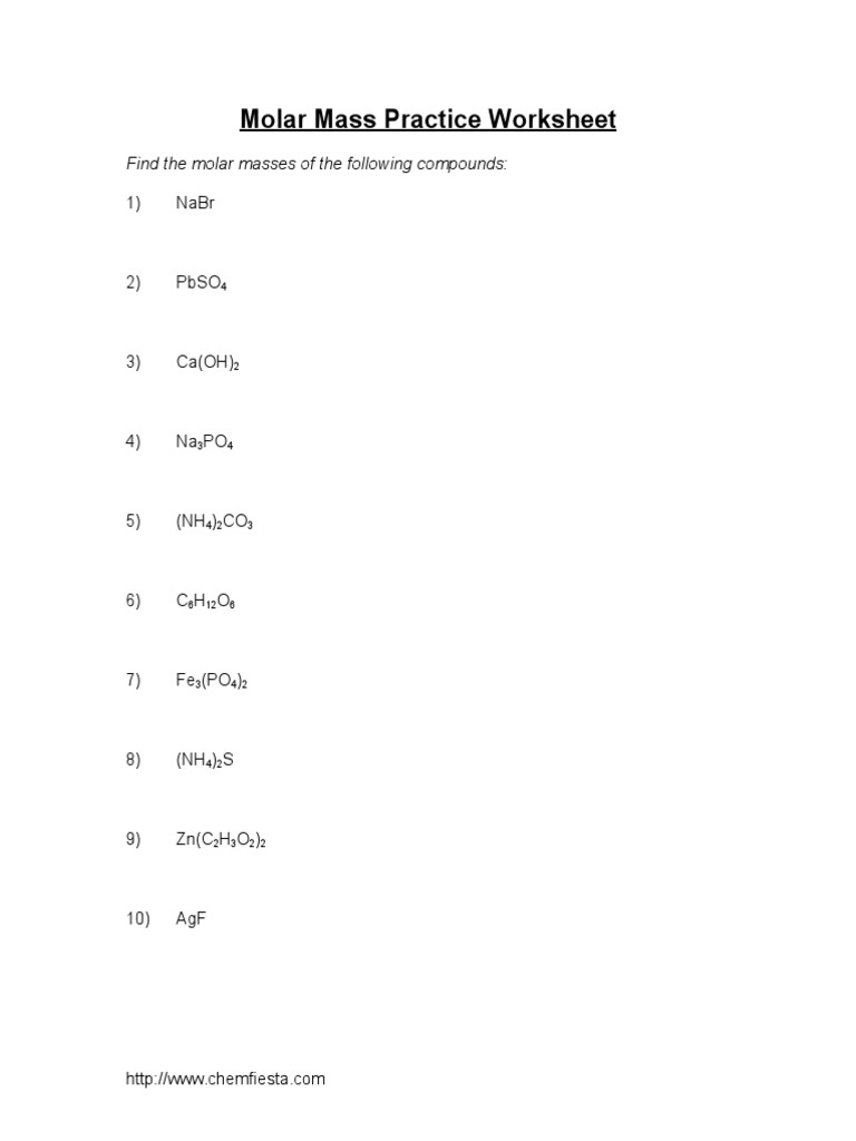 Gram Formula Mass Worksheet | PDF | Mole (Unit) | Units Of Measurement