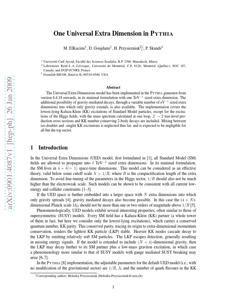 One Universal Extra Dimension in PYTHIA | PDF | Elementary Particle | Particle Physics