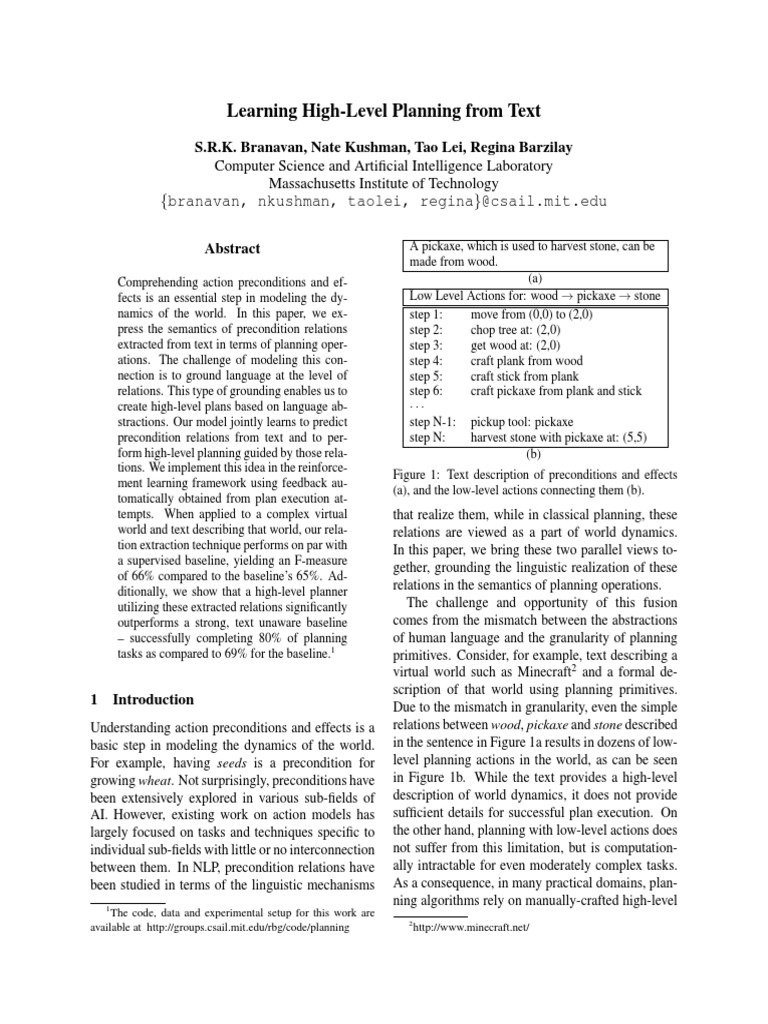 Learning High Level Planning | PDF | Parsing | Artificial Intelligence