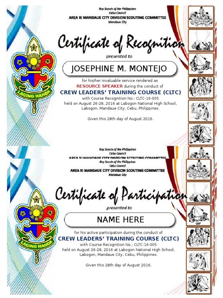 Josephine M. Montejo: Crew Leaders' Training Course (CLTC) | PDF