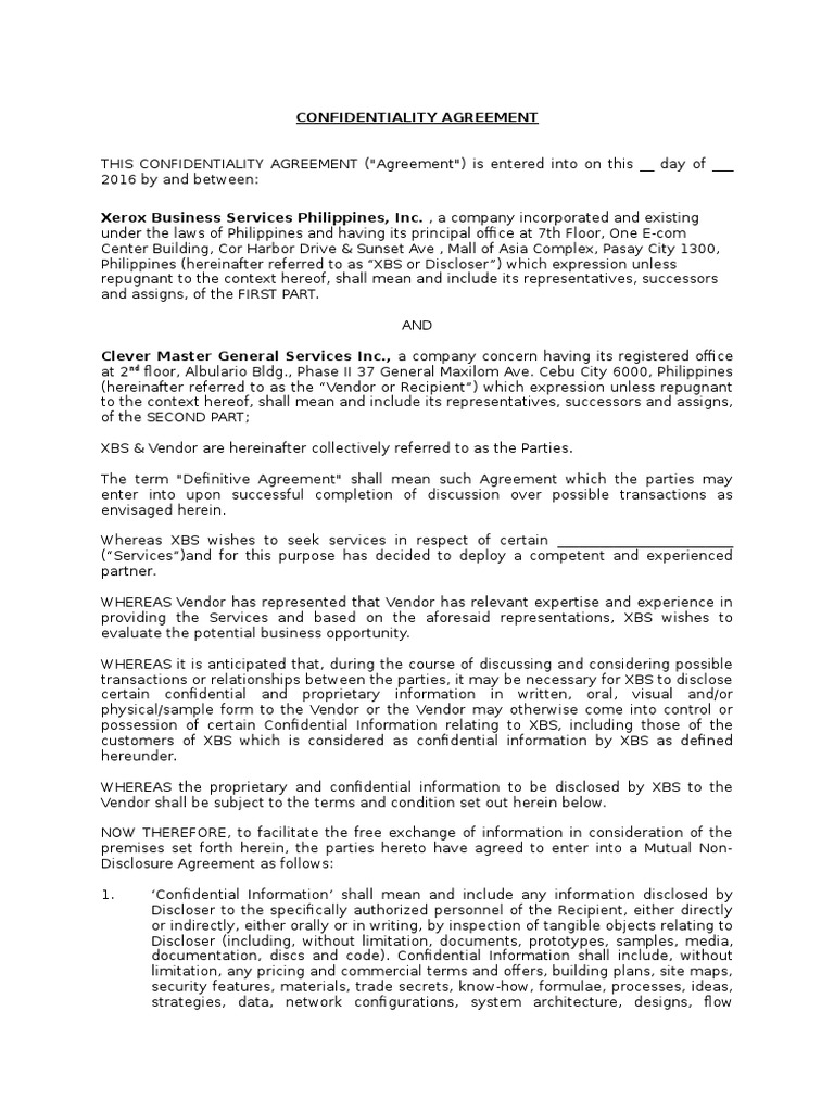 Confidentiality Agreement | PDF | Discovery (Law) | Confidentiality