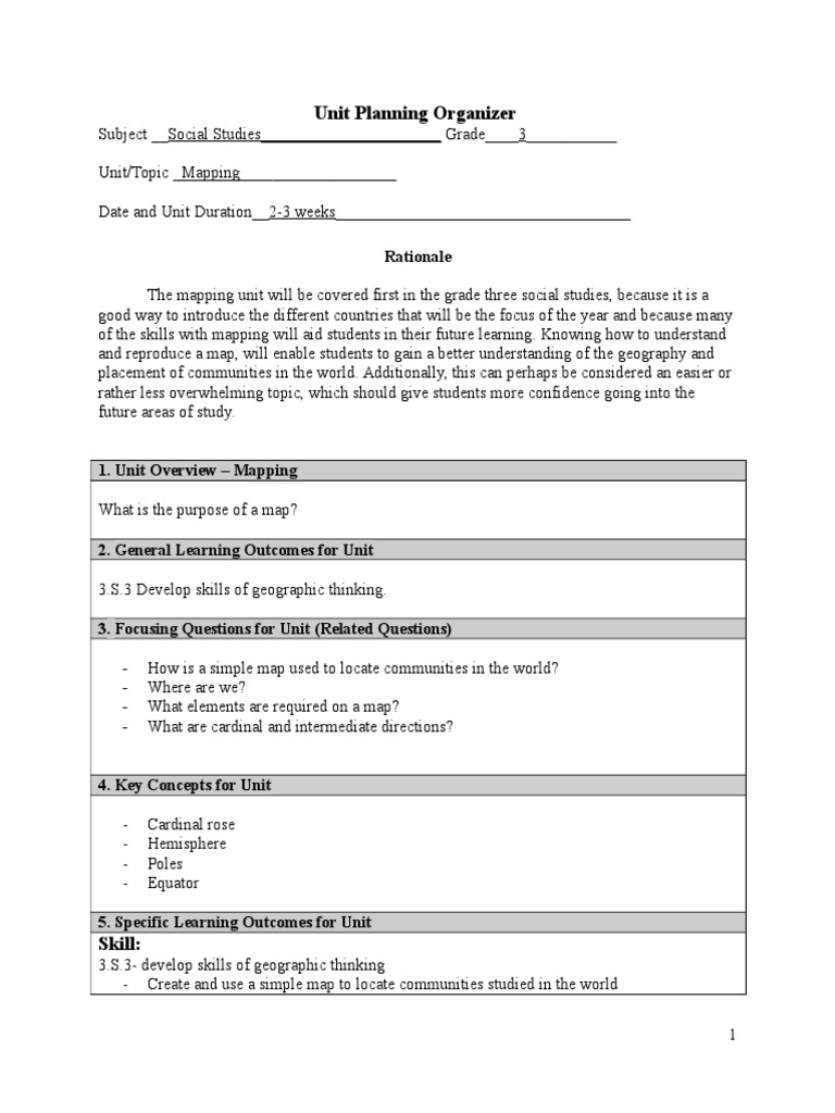 Unit Organizer - Mapping | PDF | Geography | Project Based Learning