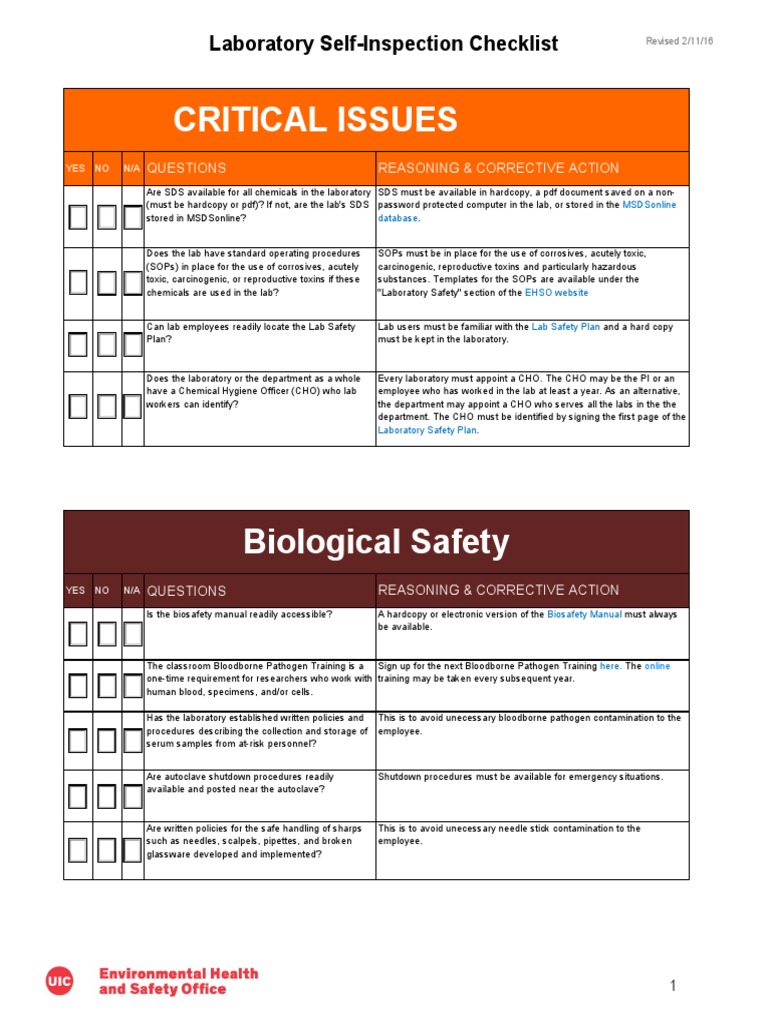 Laboratory Safety Checklist | PDF | Laboratories | Personal Protective ...