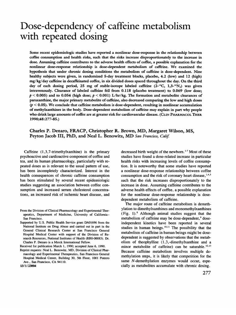 Dose-Dependency of Caffeine Metabolismo With Repeated Dosing | PDF ...