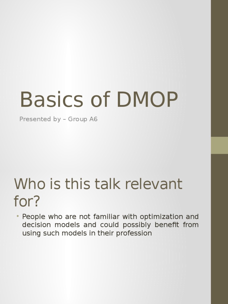 Basics of DMOP: Presented by - Group A6 | PDF