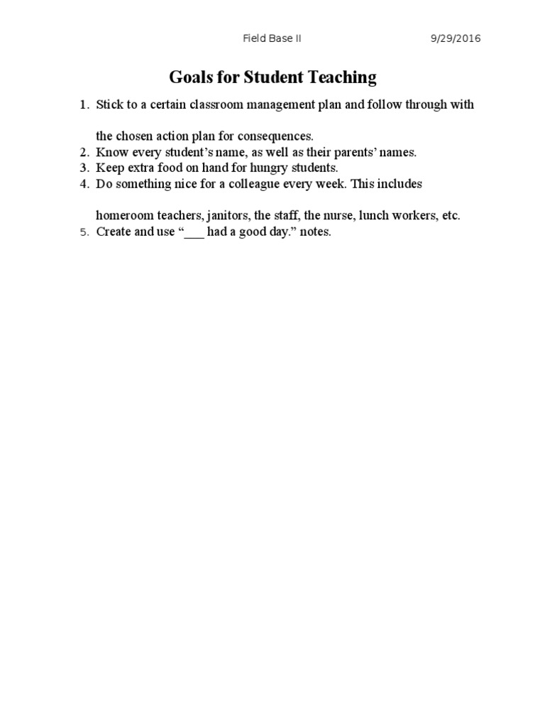 Student Teaching Goals and Strategies | PDF | Learning | Behavior ...